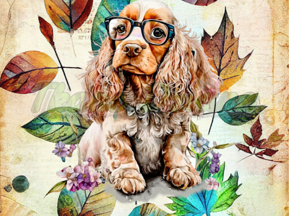 TkaneDziane.pl > PANEL DRUKOWANY COCKER SPANIEL SZCZENIAK NA LIŚCIACH NR 8